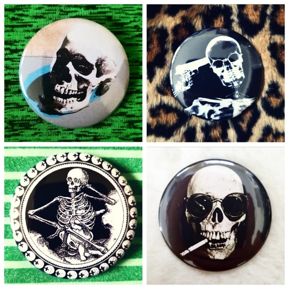 Accessories | Set Of 4 Skeleton 225 Inch Pins Buttons Badges | Poshmark